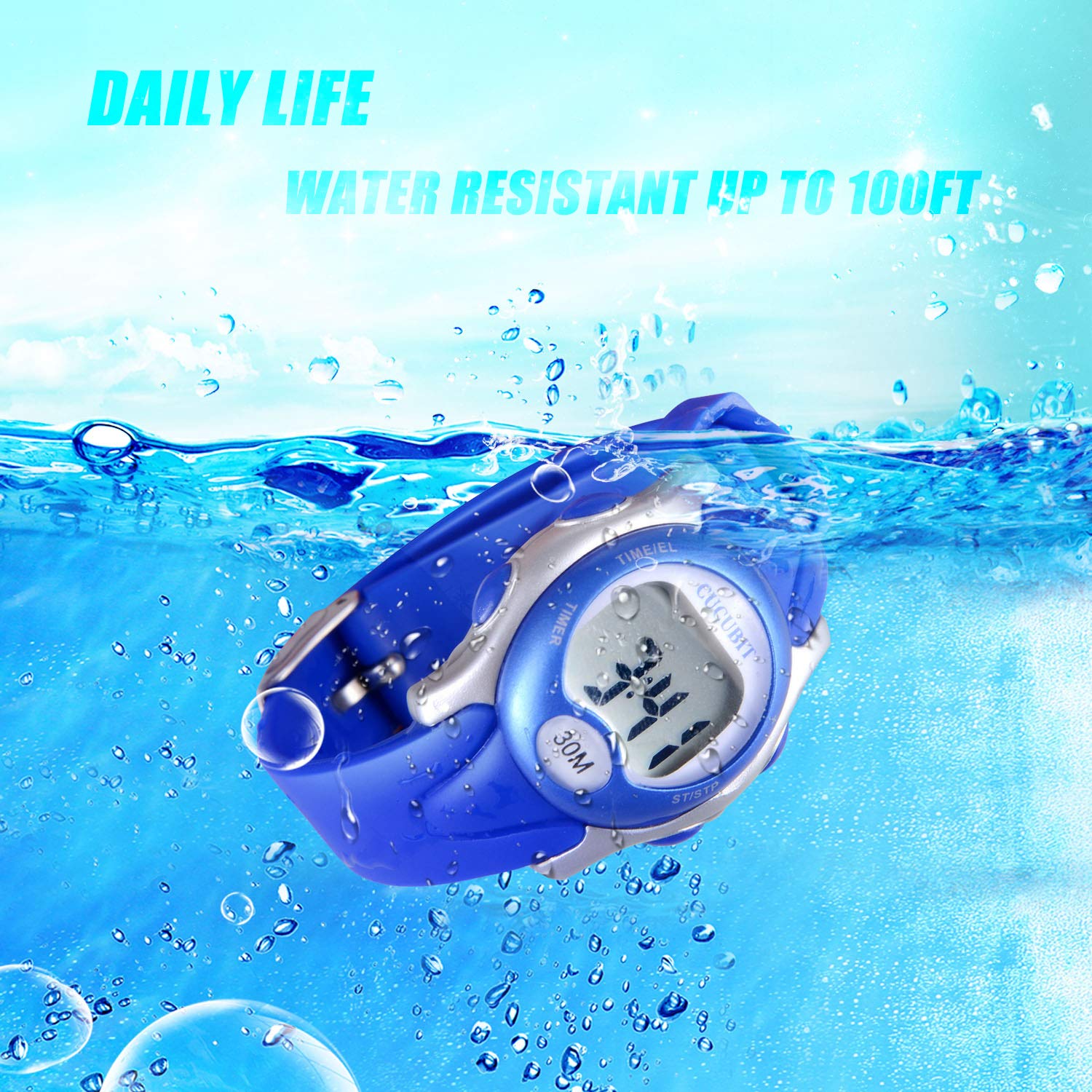 CUCUBIT Music Potty Training Watch Reminder Water Resistant Toddler Toilet Training Aid Potty Timer (Blue)