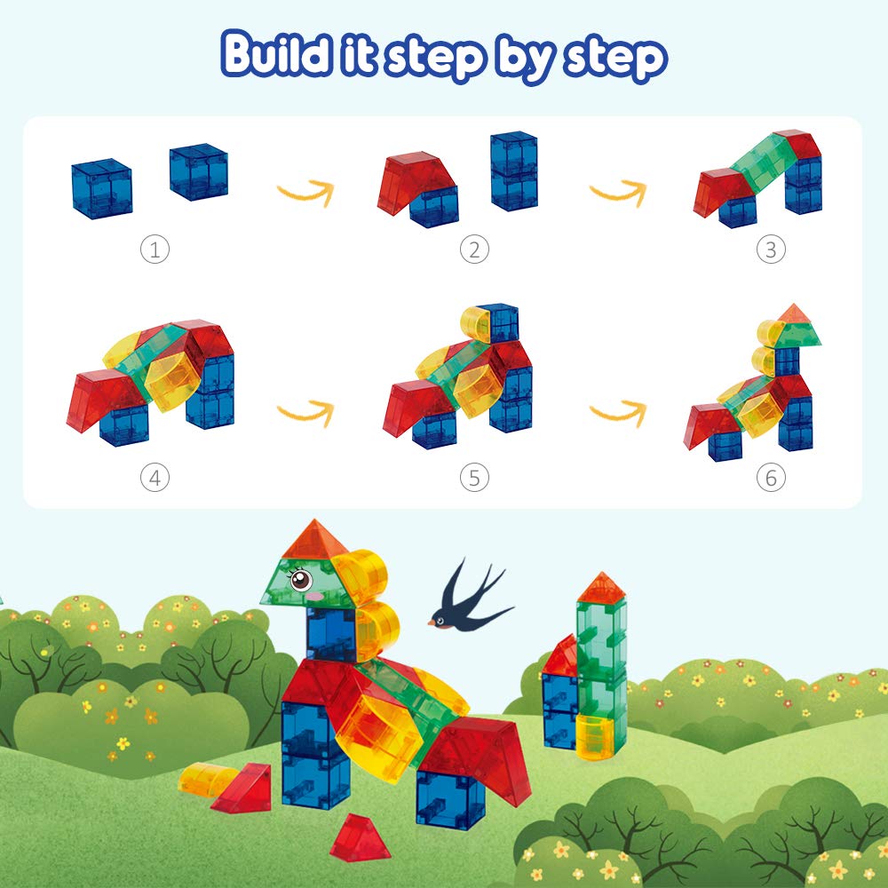VATOS Magnetic Building Blocks 3D STEM Magnet Tiles Building Toys for Kids 44 PCS Creativity Educational Cubes Develop Motor Skills Montessori Sets Gift For Toddlers Boys Girls age 3 4 5 6 7+ Year Old