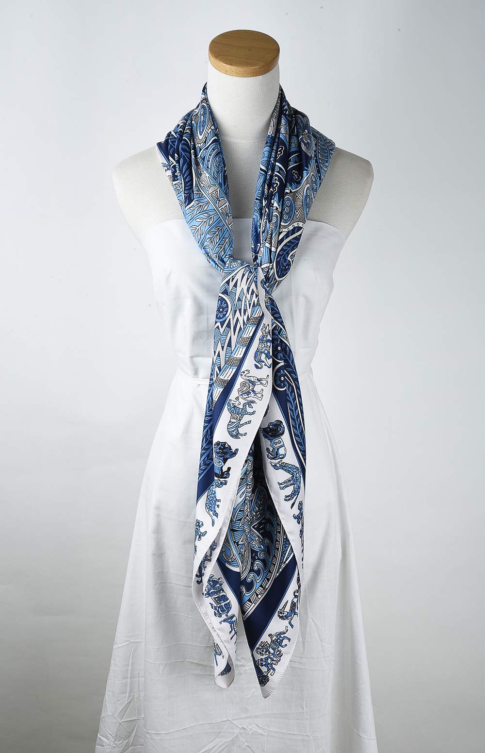 corciova XL 50x50 Large Square Navy Royal Blue White Silk Hair Spanish Scarf Satin Tops for Women Head Wraps Shawl Headscarf