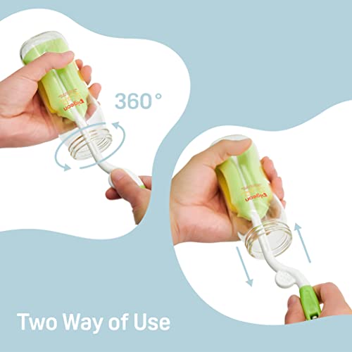 Pigeon Sponge Bottle Brush 2-Way Cleaning Type for Baby Nursing Bottles, Green (Made in Japan)