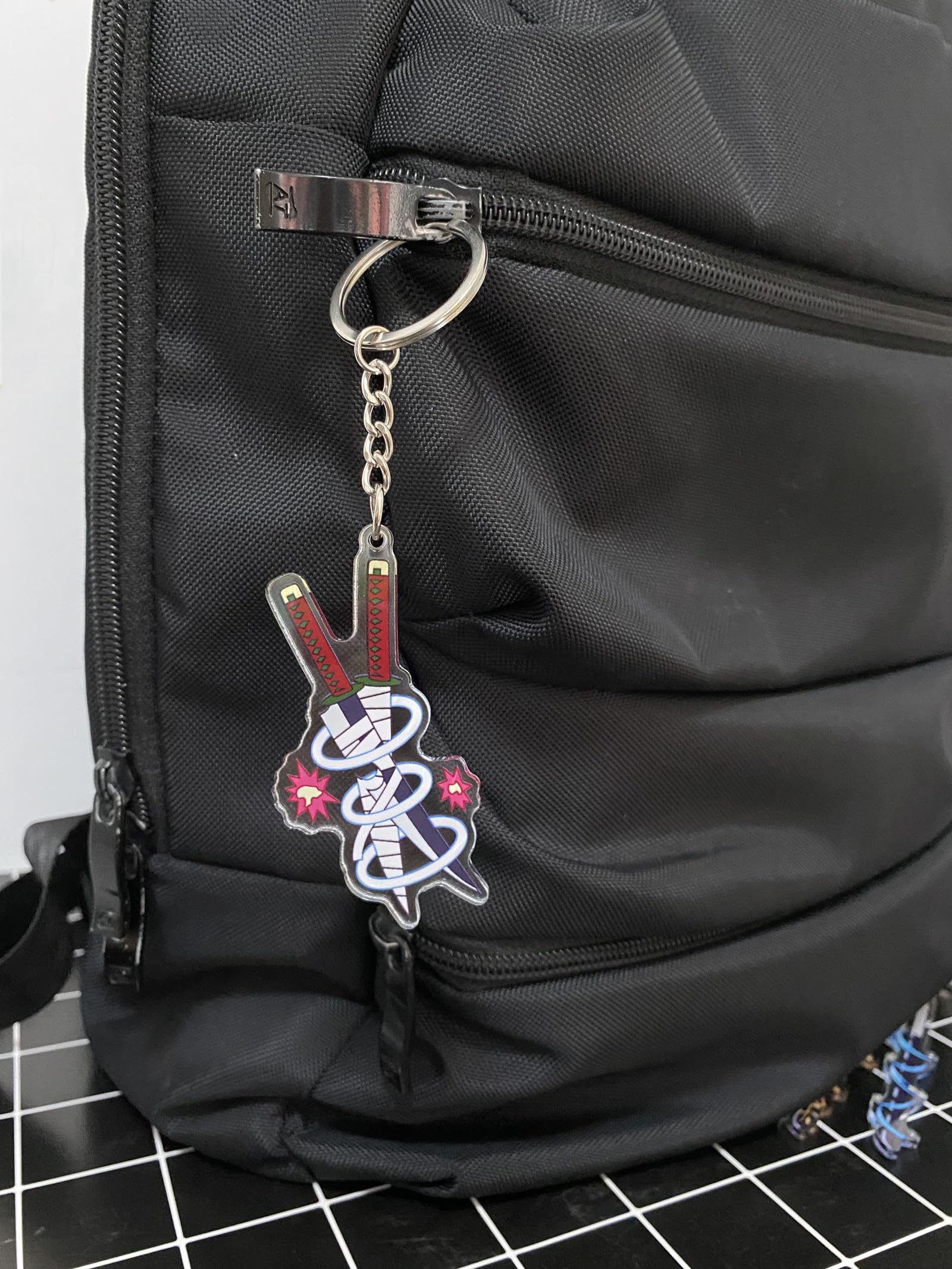 FSRONGXI Anime Keychains, 12Pcs Acrylic Anime keychain, Mini katana Sword Key chain Anime Stuff Accessories Gifts