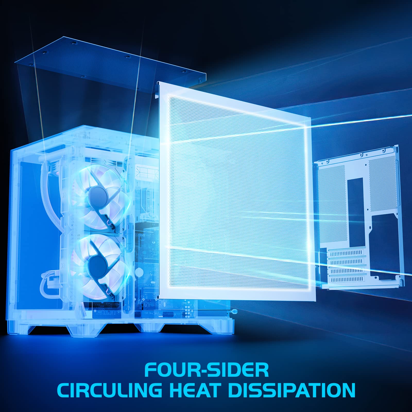 GIM Micro ATX Case, Mini-ITX Gaming PC Case 2 Tempered Glass Panels & Front Panel Mini Tower Computer Case USB 3.0 I/O Port, Rhythm Surround Light, Water-Cooling Ready