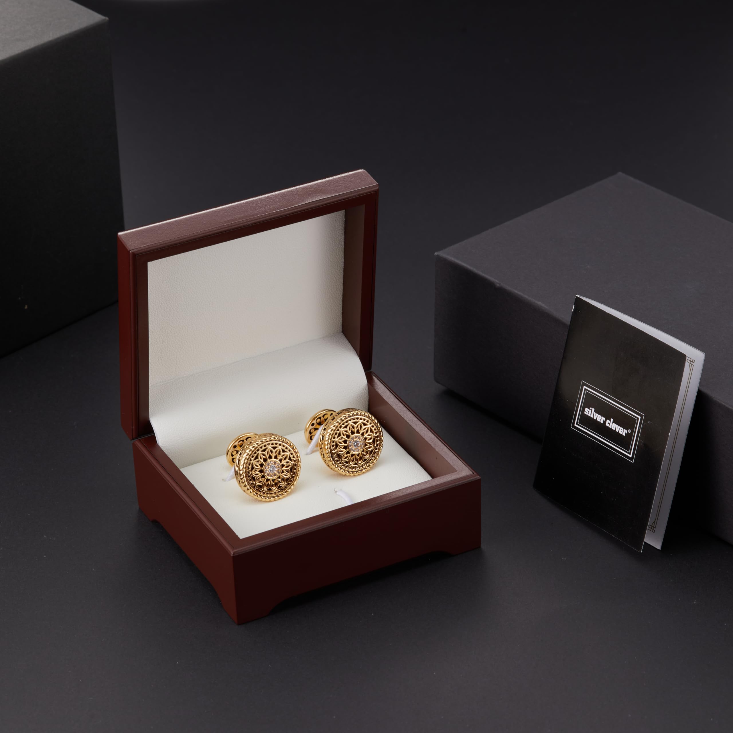 Cuff Links Mens, Cufflinks for Men, Men's Cuff Links for Wedding, Business, Father's Day, Gift for Men, 18K Gold Plated with Luxury Wooden Gift Box