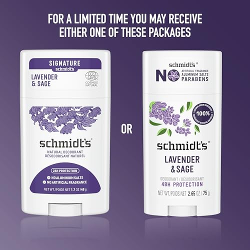Schmidt's Aluminum-Free Vegan Deodorant Lavender & Sage with 24 Hour Odor Protection, 2 Count for Women and Men, Natural Ingredients, Cruelty-Free, 2.65 oz