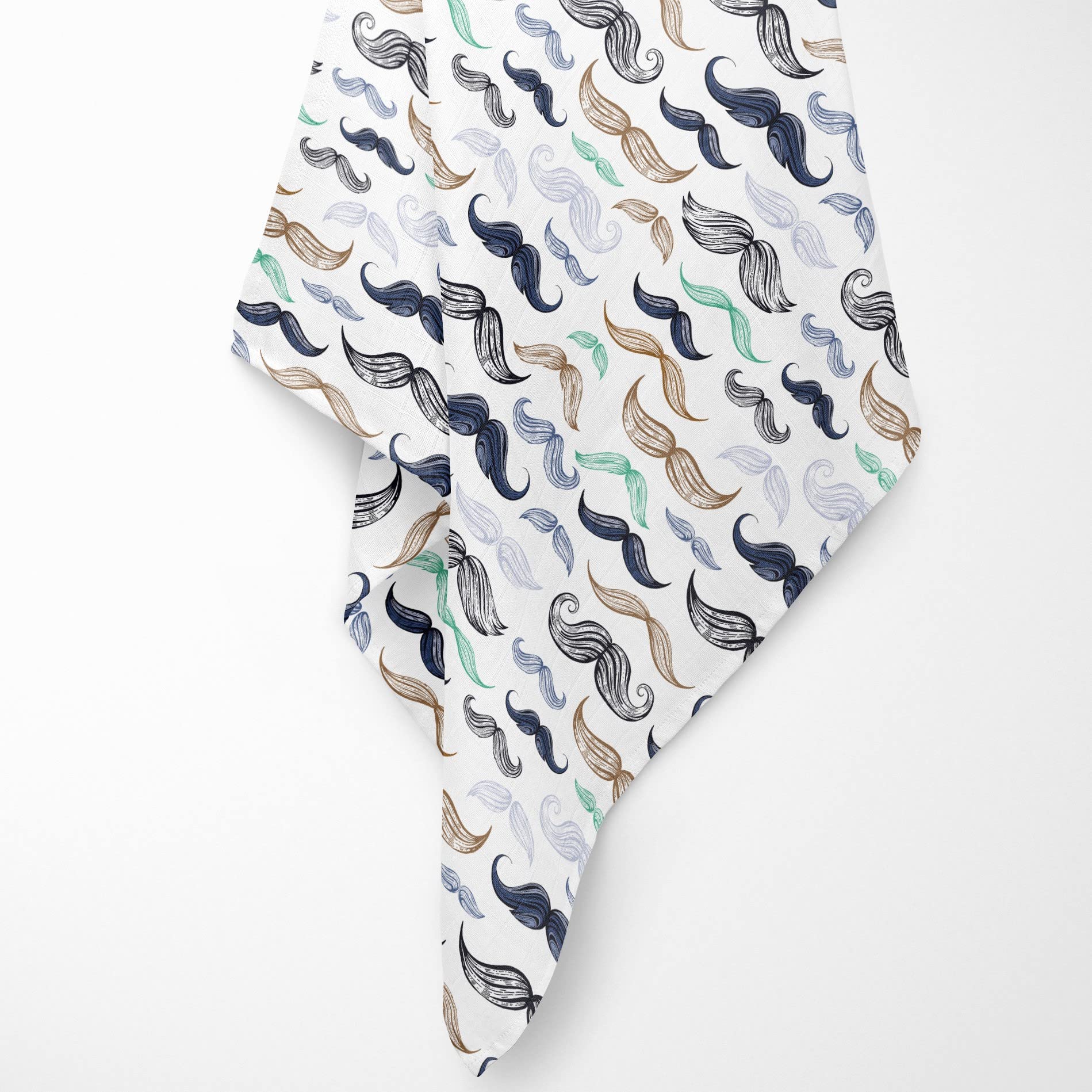 Noisy Mouse 47" x 47" Muslin Swaddle Blanket. 70% Bamboo, 30% Cotton. Little Man Mustache Pattern…