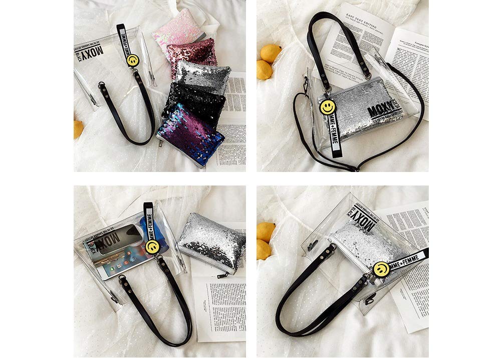Clear Bags For Women Transparent Crossbody Shoulder Bag Handbag Tote (Silver)
