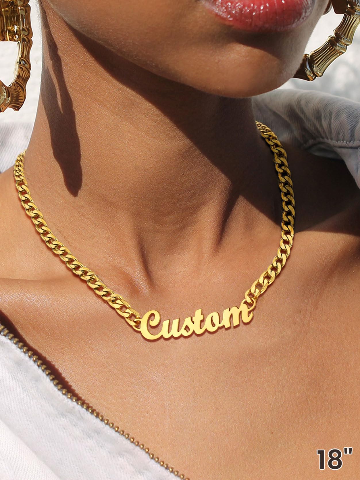 Custom Name Necklace for Men, Gold Nameplated Personalized Initial Name Choker Necklace with Curb Chain Personalized Jewelry Gift for Women