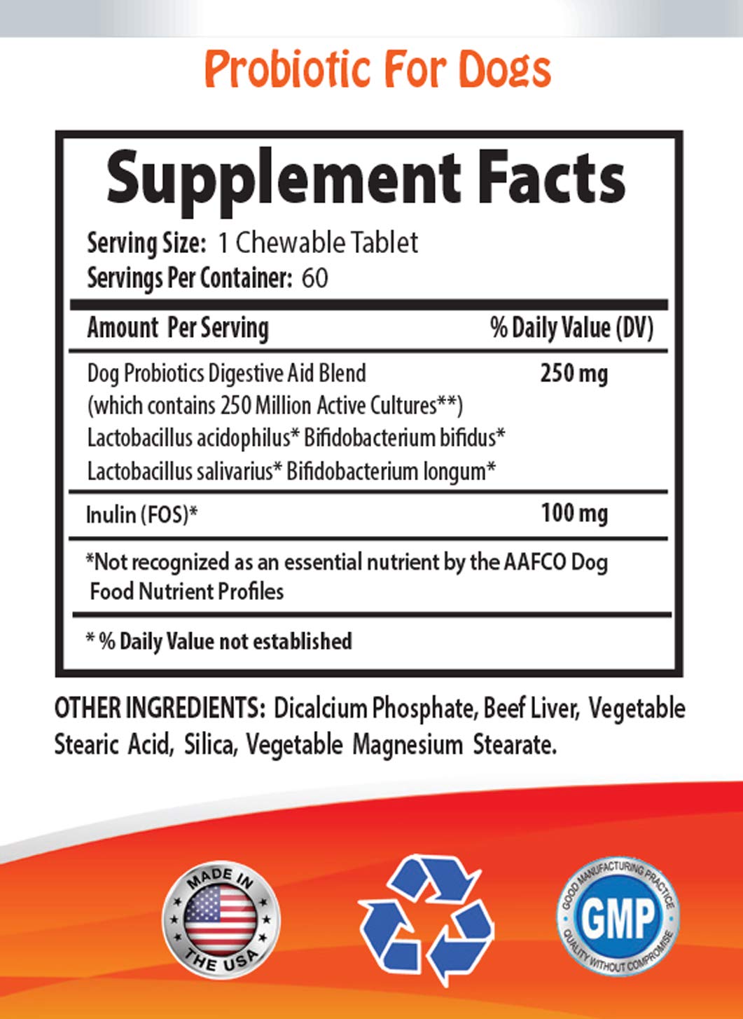 probiotics for Dogs chewable - Dog PROBIOTICS - Bad Breath and Passing Gas Solution - Oral Health - fos Formula - 1 Bottle (60 Treats)