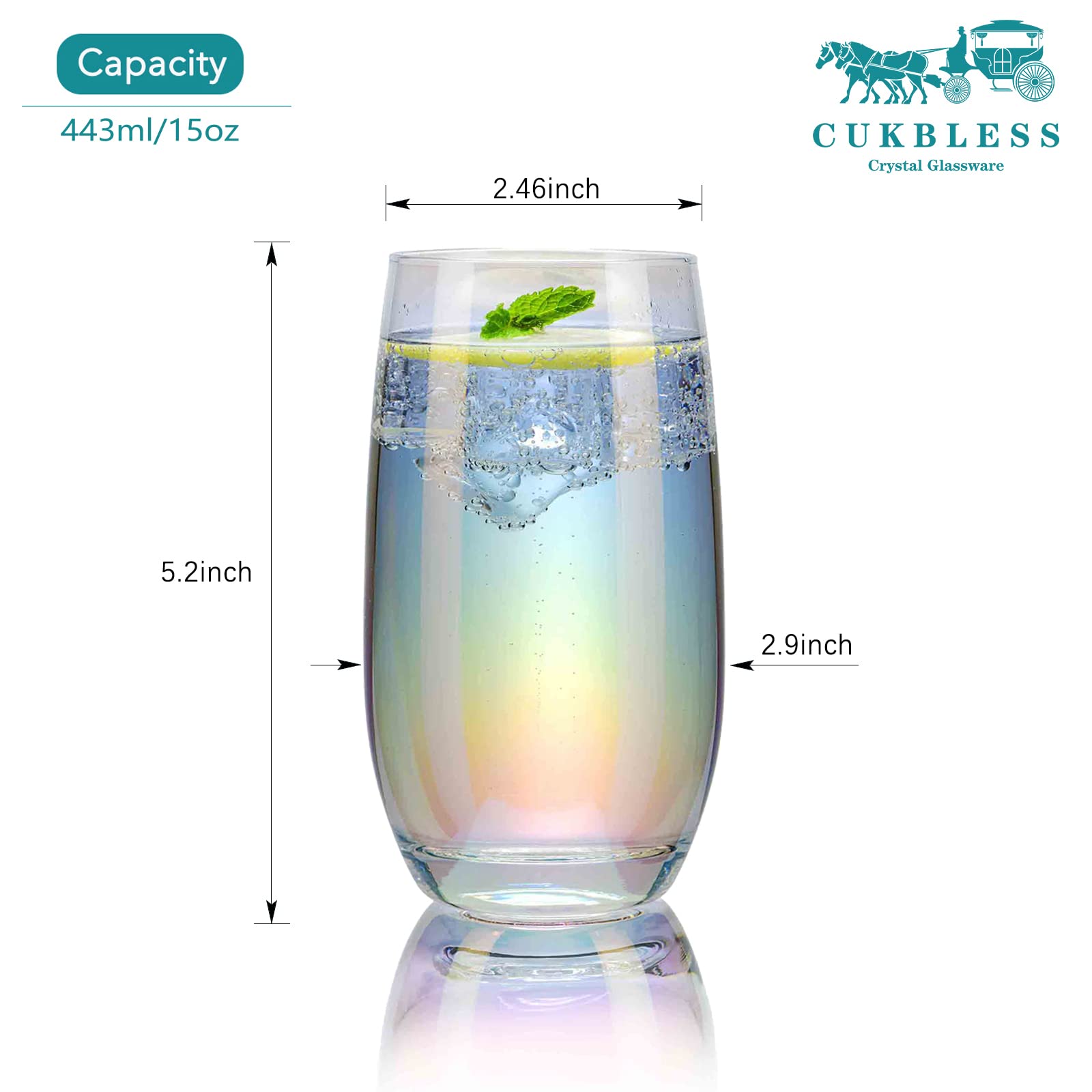 CUKBLESS Iridescent Glassware Set, 6 Drinking Glasses for Water, Juice, and Beverages, and 4 Wine Glasses with 1 Diamond-Shaped Wine Decanter, Perfect for New Home or Housewarming Gifts