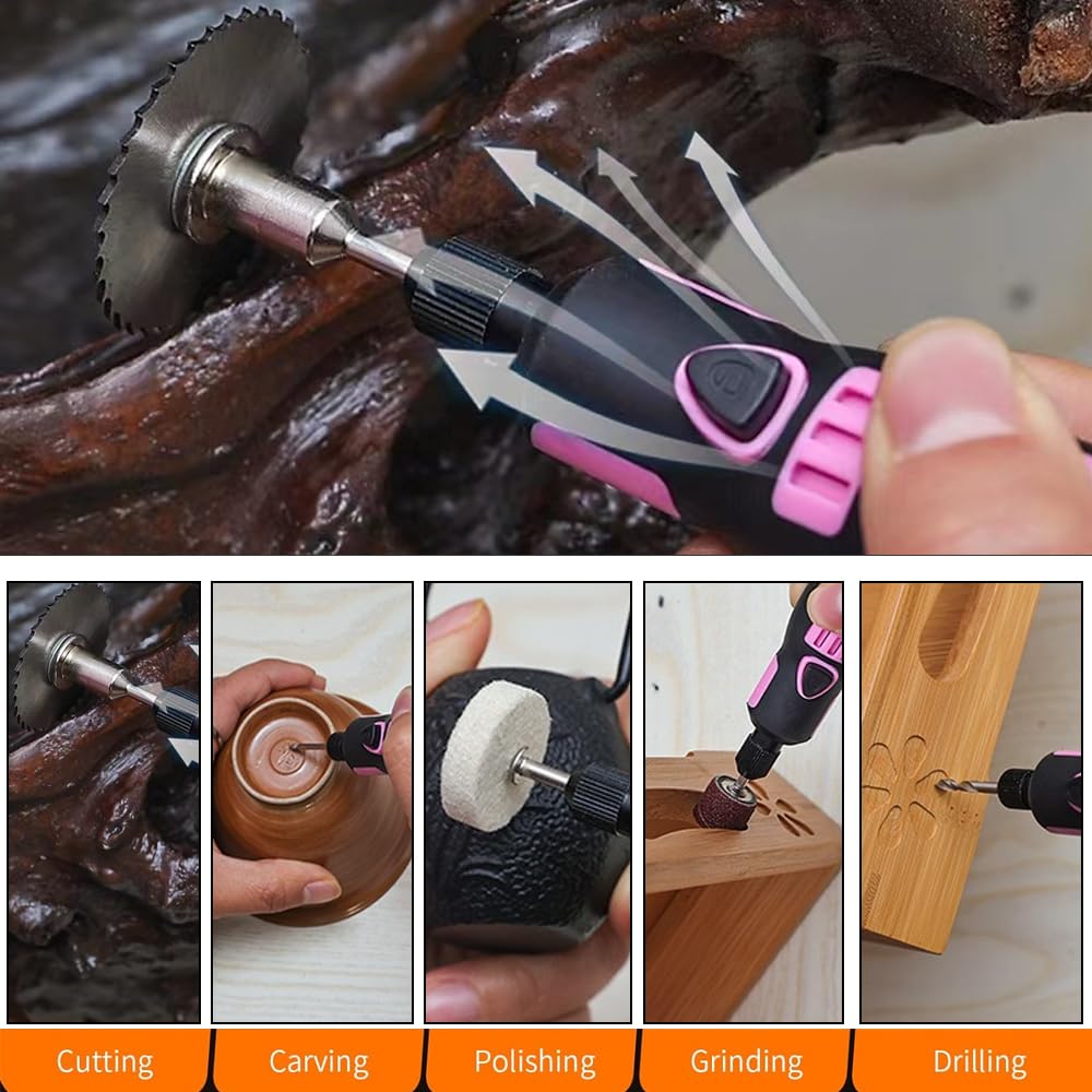 JANGKLIFE Mini Cordless Rotary Tool Kit, 3-Speed Adjustable and USB Rechargeable with 41 Accessories for Sanding, Polishing, Drilling, Etching, Engraving, DIY Crafts