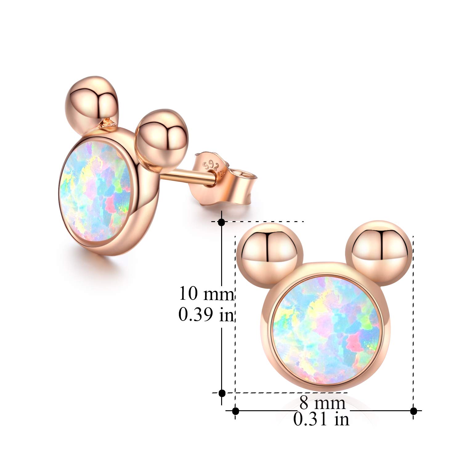 Cuoka Mouse Earrings 925 Sterling Silver Rose Gold Mouse Stud Earring,Animal Opal Mouse Pierced Earrings Jewelry for Women