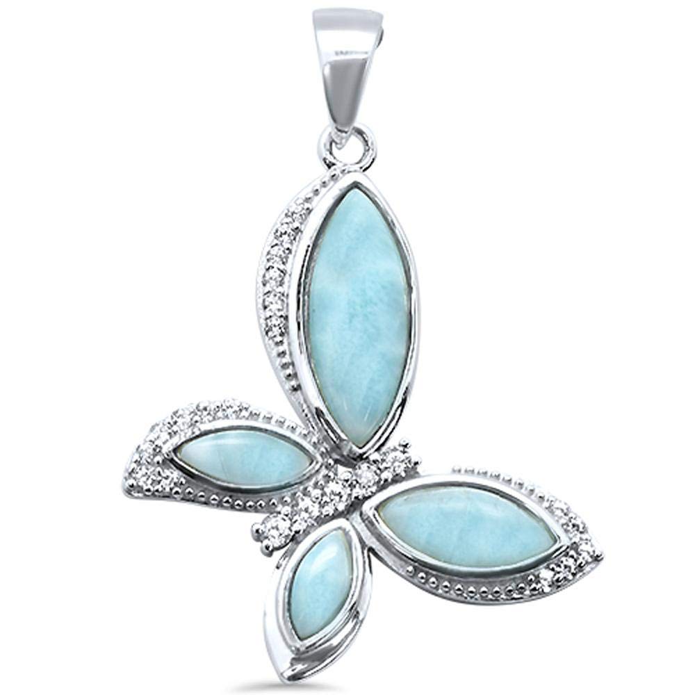 CloseoutWarehouse Larimar Clear Cubic Zirconia Butterfly Dangling Pendant Sterling Silver