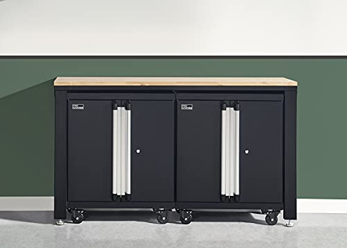 ClosetMaid ProGarage Garage Storage Base Cabinets & Workbench Top 3-Piece Set, Custom, Durable, Adjustable, Steel Construction, Black