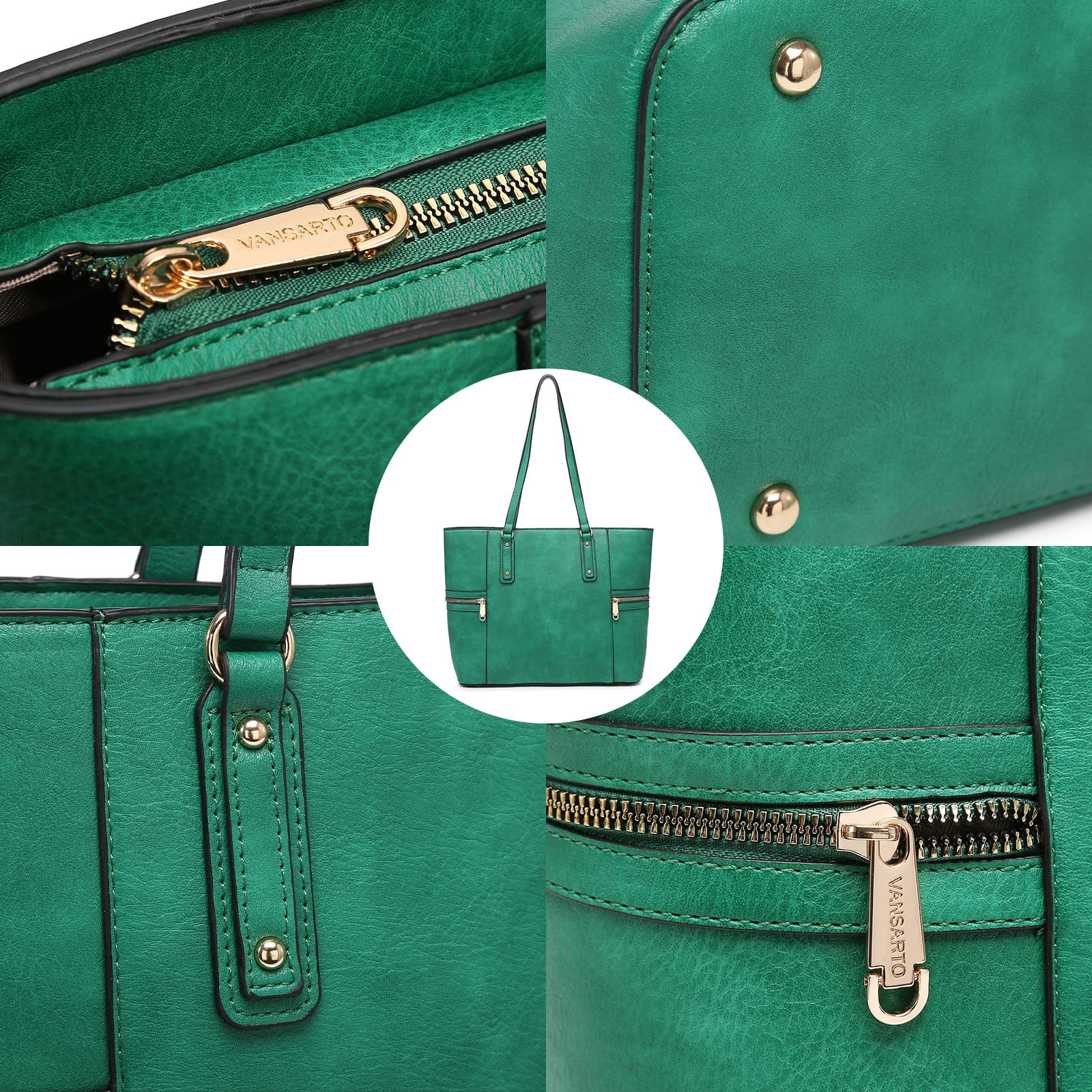 Vansarto Fashion Handbags and Purses for Women Large Work Tote Bag Top Handle Satchel Shoulder Bag 3pcs Hobo Purse Set (Green)