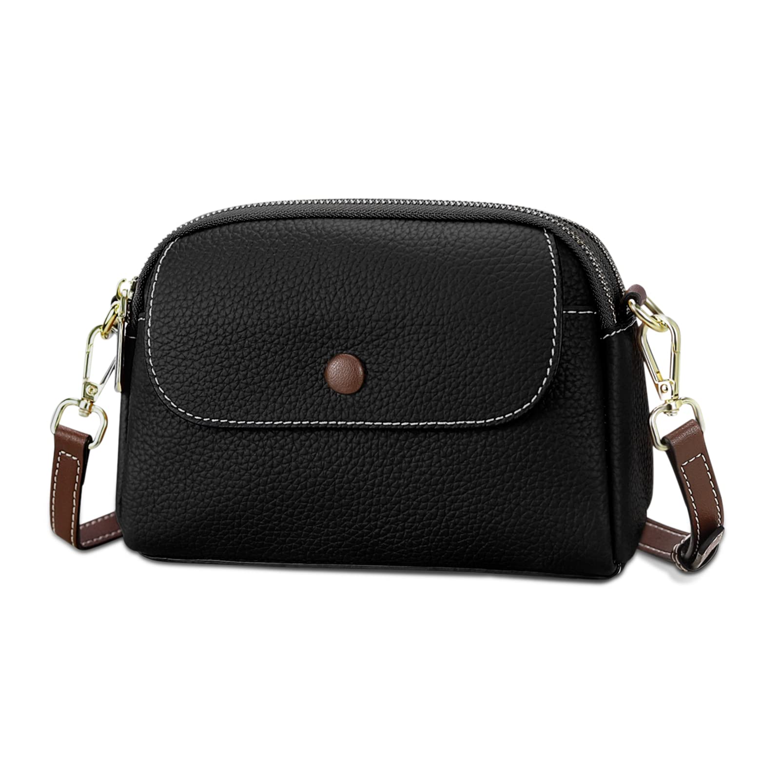 FUKUTAI Genuine Leather Crossbody Bag for Women - Shoulder Cross Body Handbags Purses Lightweight & Soft (Black)