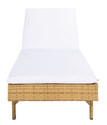 SAFAVIEH Outdoor Collection Cam Natural Brown Wicker/White Cushion Adjustable Chaise Lounge Chair, Black/Beige (PAT7501D)
