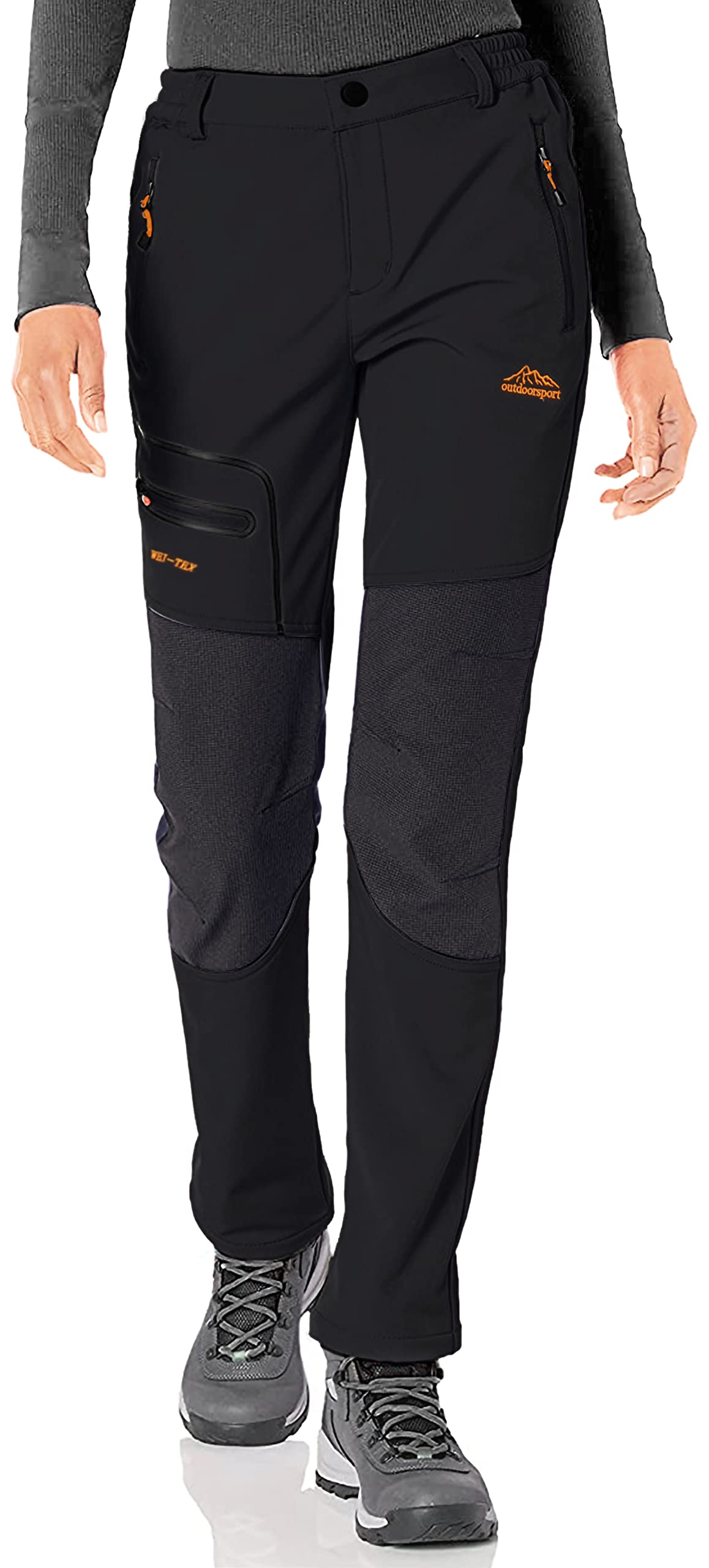 DAFENGEA Women's Hiking Pants Outdoor Waterproof Windproof Softshell Fleece Slim Snow Ski Pants,CFK1682W-Black-S