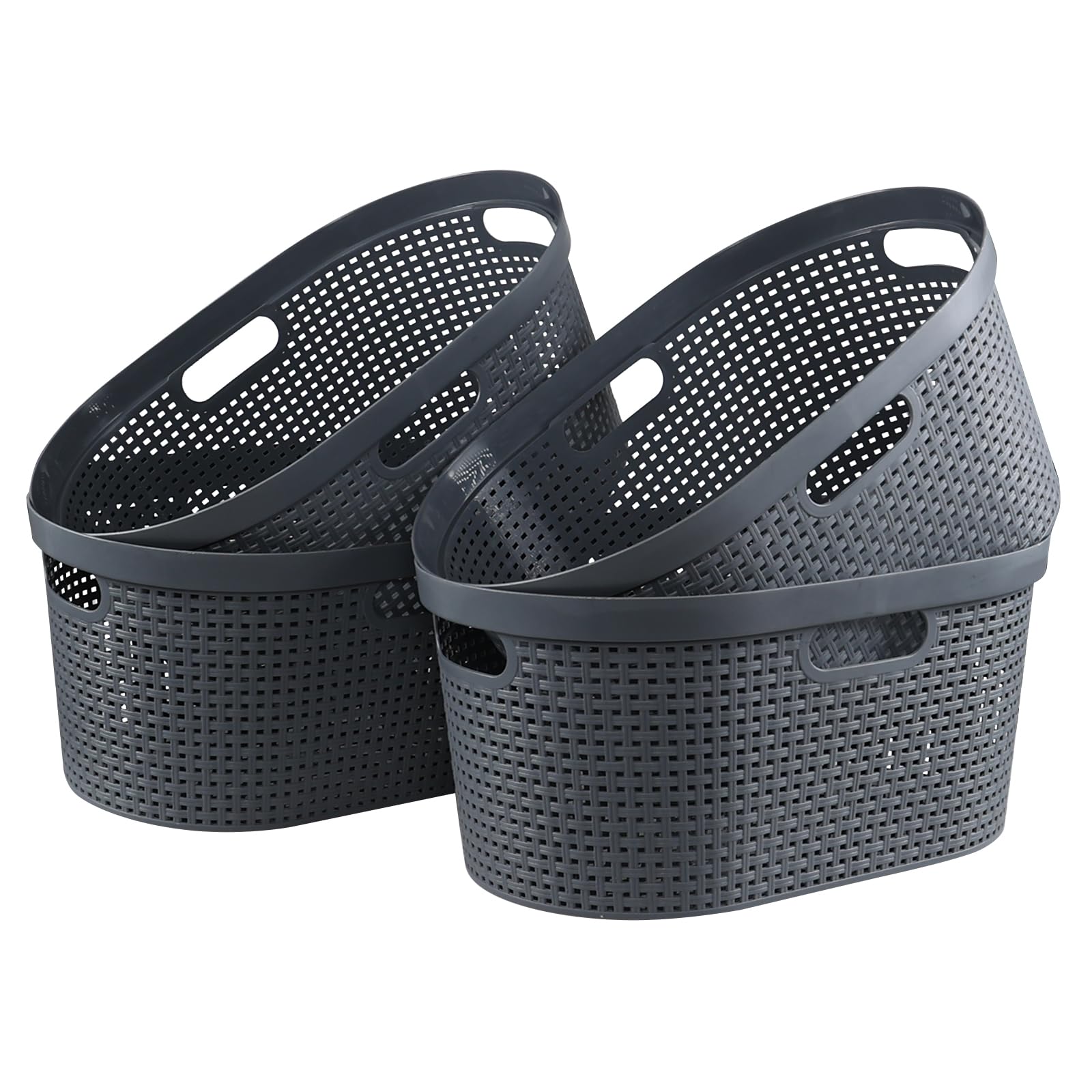 Sandmovie 4 Packs Plastic Laundry Baskets, Large Dirty Clothes Hampers with Cutout Handles, Grey, 42 L