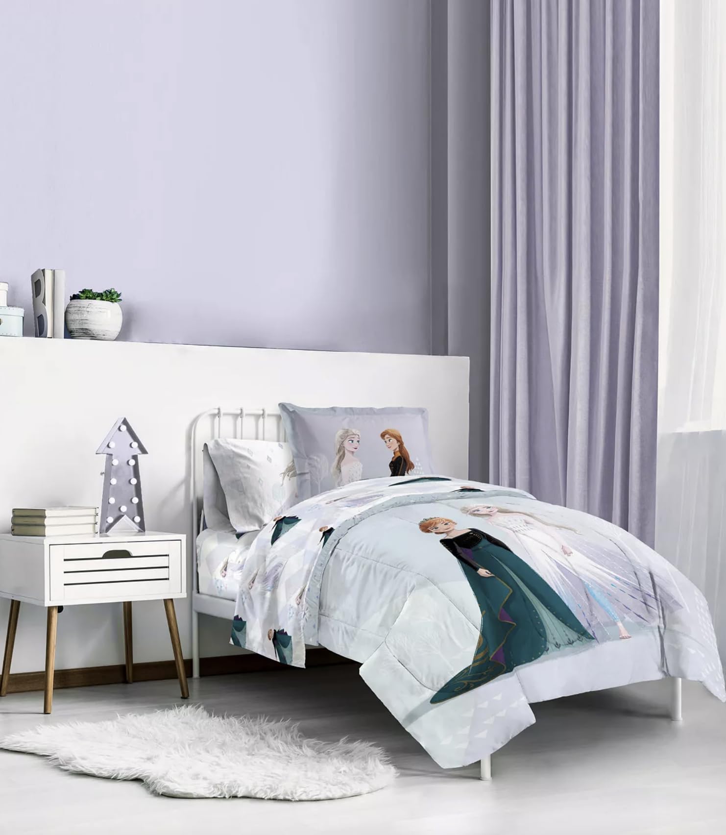 Jay Franco & Sons, Inc. 8 Pieces Frozen II Full Size Comforter Bedding Set, White/Green/Purple