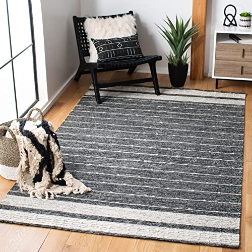 SAFAVIEH Striped Kilim Collection 6' x 9' Black/Ivory STK509Z Handmade Flatweave Cotton Area Rug