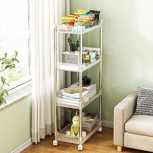 Rolling Cart Storage cart Clear Bookshelf Kitchen Rolling Storage Cart 2-5 Tier Standing Shelves Bathroom Shelf Organizer 14.6" Dx6.3 Wx15.3 H Clear ( Color : Clear , Size : 14.6"Dx6.3"Wx37.8"H )