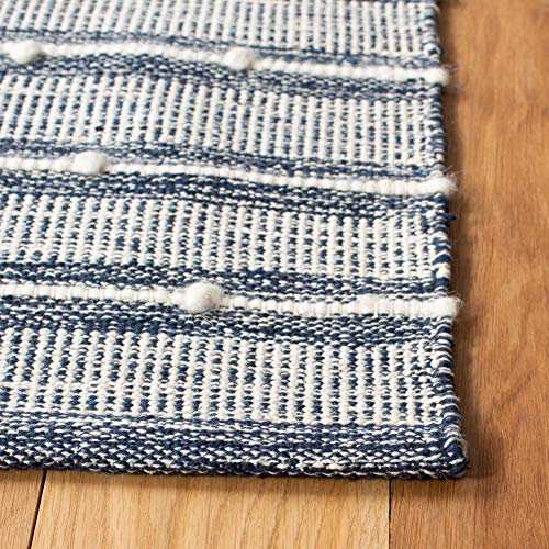 SAFAVIEH Striped Kilim Collection 6' x 9' Navy / Blue STK513N Handmade Flatweave Cotton Area Rug