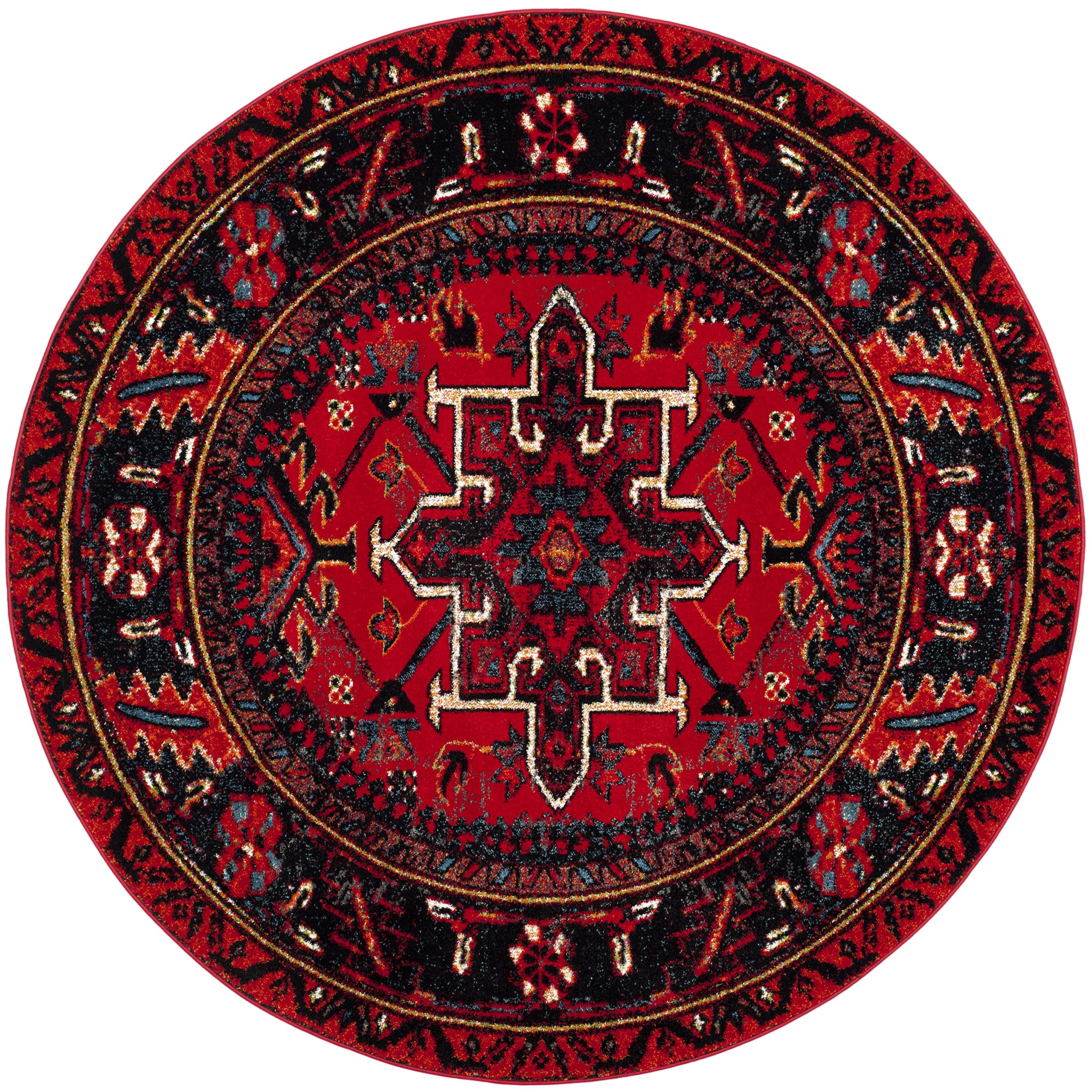 SAFAVIEH Vintage Hamadan Collection 8' Round Red/Multi VTH211A Traditional Oriental Living Room Dining Bedroom Foyer Area Rug