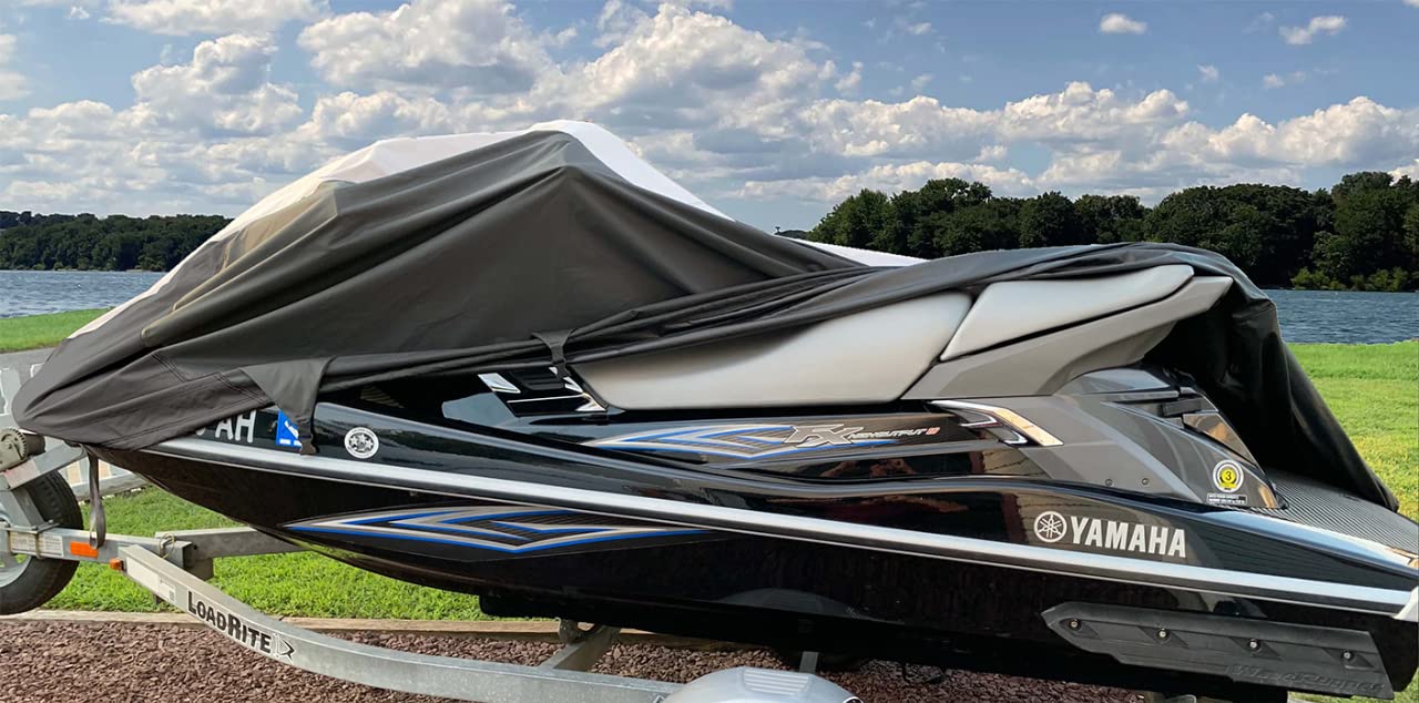 SBU Jetski Cover Compatible for Yamaha Wave Runner VX Deluxe 2007-2014 Jet Ski PWC Cover Black/Grey