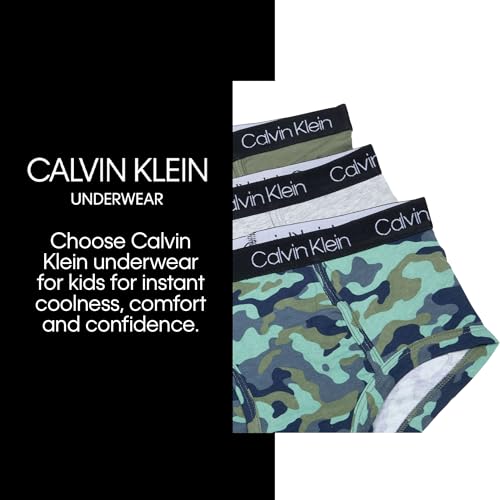 Calvin Klein Boys' Little Modern Cotton Assorted Briefs Underwear, 3 Pack, Blue/Marl/Samb, Large