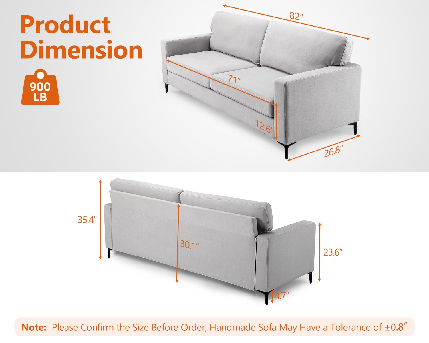 GarveeHome 83 Inch Sofa, Comfy Couch, Modern Sofa, 3 Seater Sofa with Deep Seat, Lounge Cozy Sofa for Living Room Apartment Small Space, Linen Sofa (Light Gray