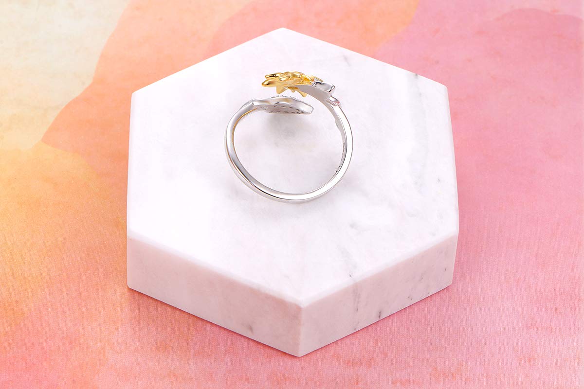 DAOCHONG Sterling Silver You are My Sunshine Sunflower CZ Heart Ring Adjustable Size 5-9 (7)