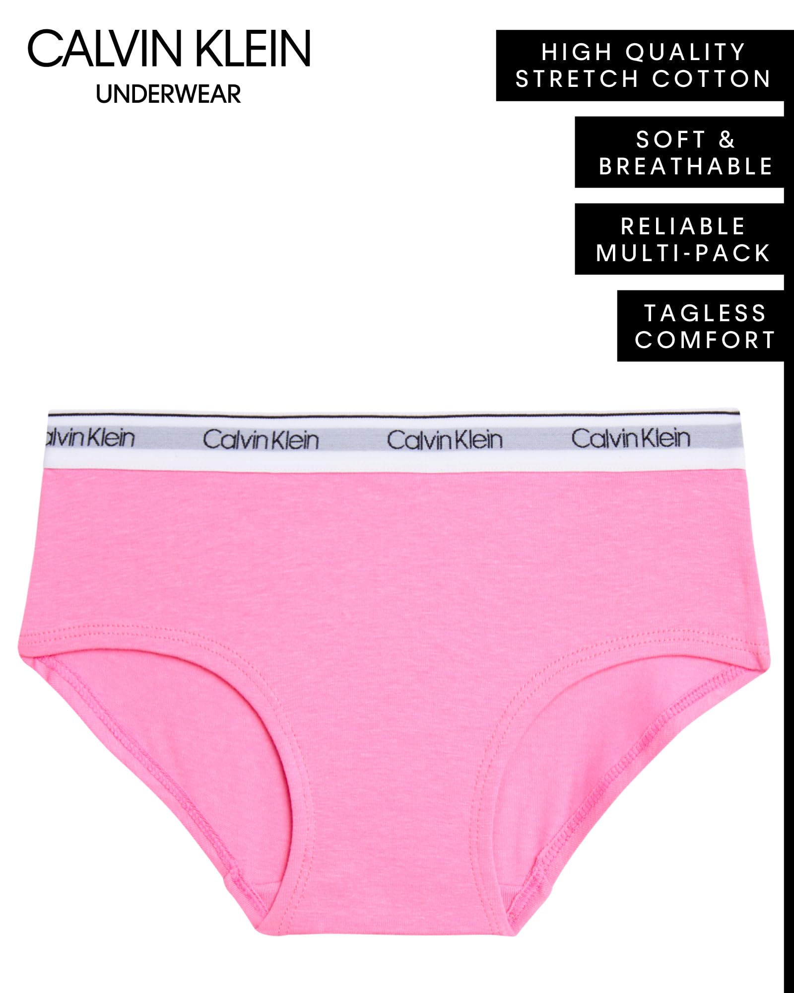 Calvin Klein Girls' Underwear - 6 Pack Stretch Cotton Hipster Briefs (S-XL), Size Large, Calvin Logo/Sachet Pink/Heather Grey