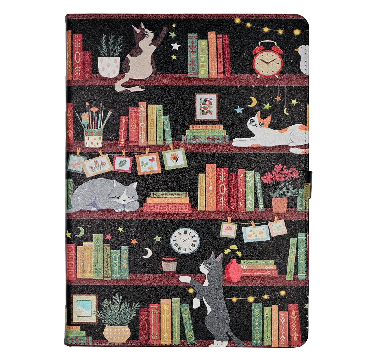 YOYOYX Case for All-New Kindle Fire HD 10 & 10 Plus Tablet (11th Generation, 2021 Release), Book Lovers Design PU Leather Folio Multi-Angle Stand TPU Back Cover, Cat Bookshelf