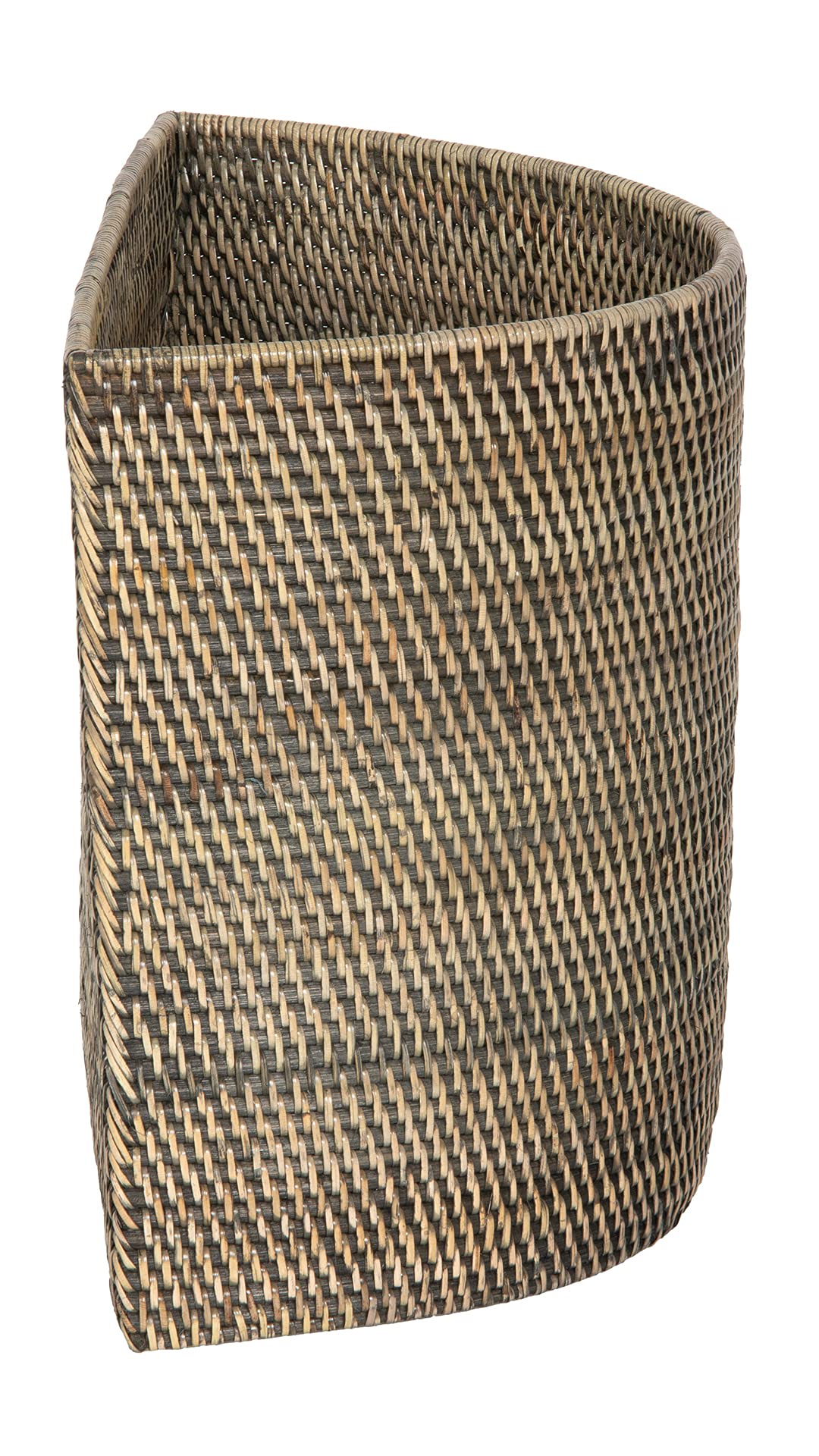 KOUBOO Rattan Laguna Half-Moon Waste Basket Trash Can โ Laundry Room Storage, Wicker Garbage Can, Office, Bathroom, Kitchen, Bedroom Waste Basket, Gray - Brown