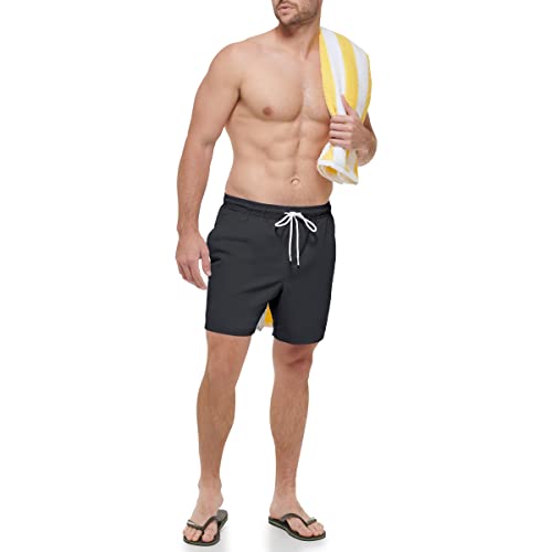 Calvin Klein Men's Standard UV Protected Quick Dry Square Patch Logo Swim Trunk, Black, Medium