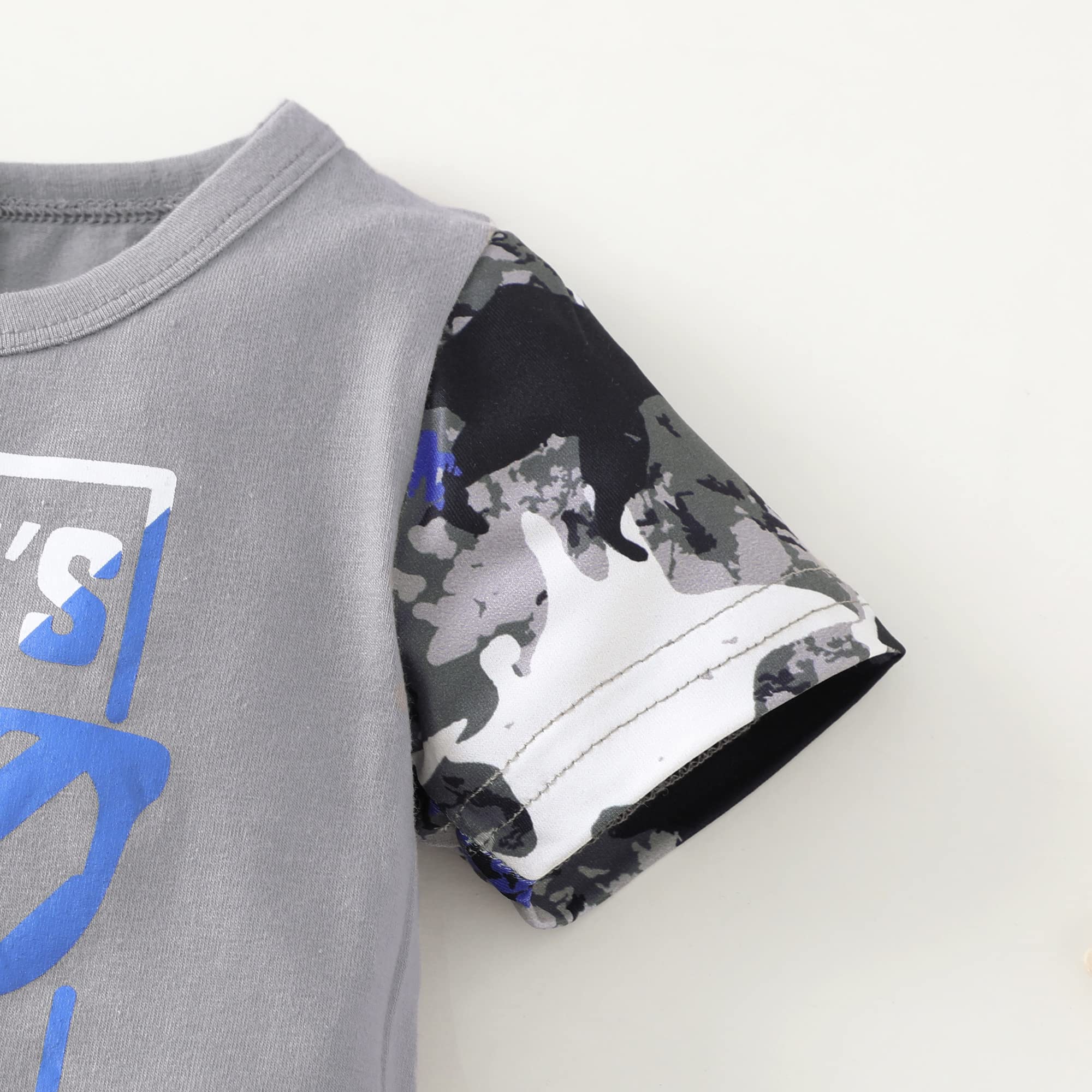 SEVEN YOUNG Toddler Baby Boy Summer Clothes Daddy's Cool Buddy Short Sleeve T-shirt Dinosaur Camouflage Shorts Boys 2pcs Outfit (Grey, 18-24 Months)