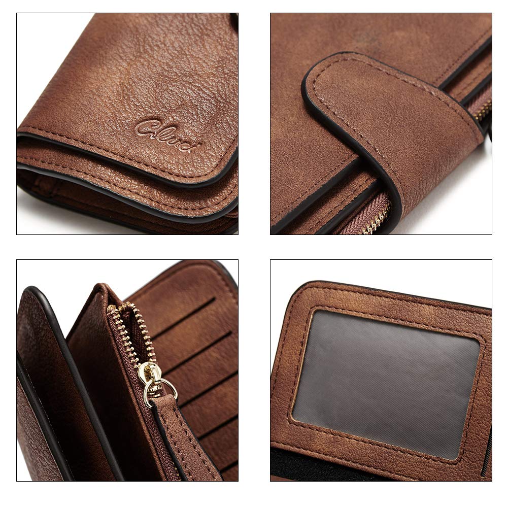 CLUCI Leather Wallet for Women Large Trifold Purse Ladies Credit Card Holder with ID Window
