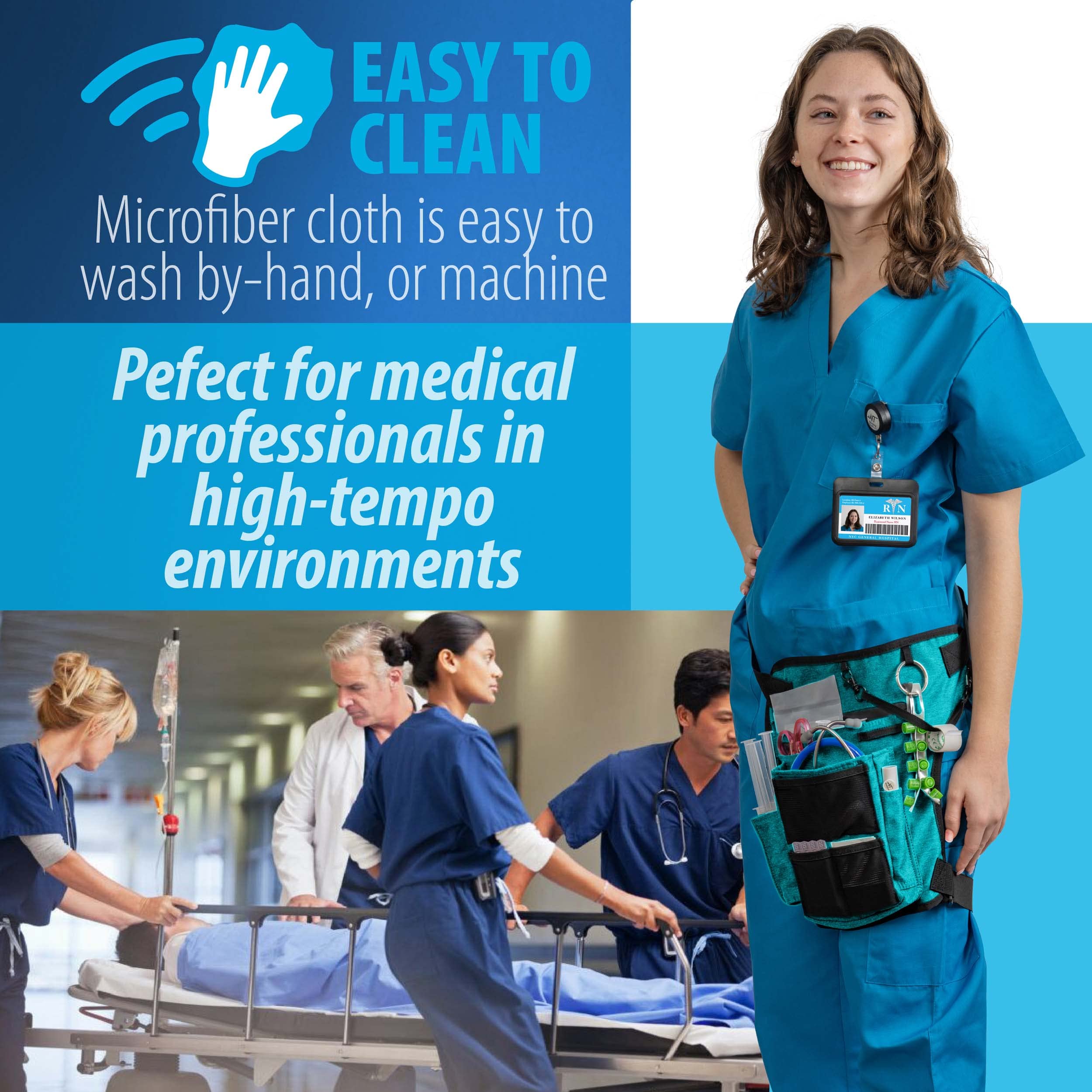 Nurse Fanny Pack w/Elastic Leg Band - Multi Compartment Waist Organizer Tool Bag for Students, Practitioners & Medical Professionals (Aqua Blue)