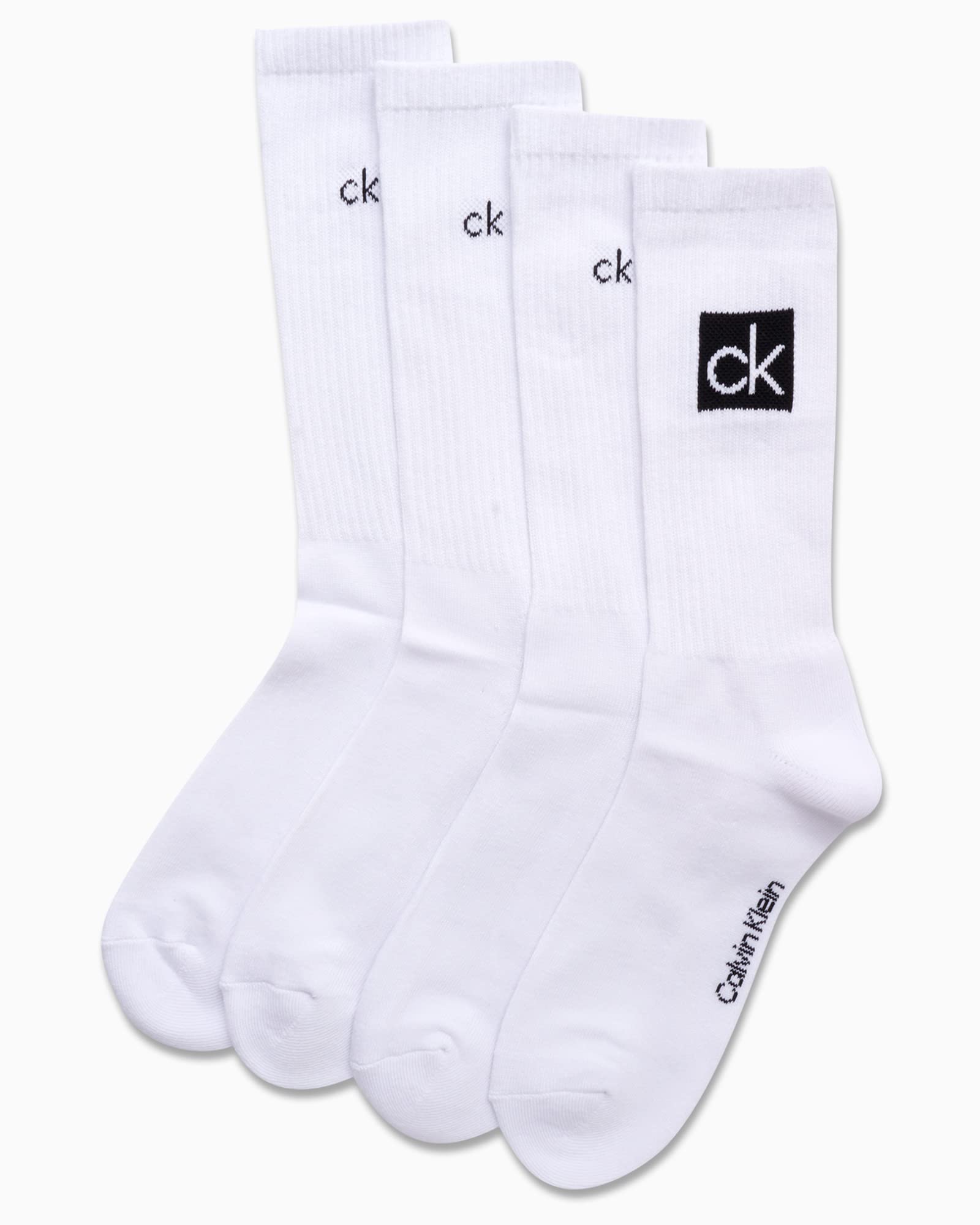 Calvin Klein Socks - Cotton Blend Cushioned Mid-Calf Athletic Crew Sock (4 Pack), Size 7-12, White