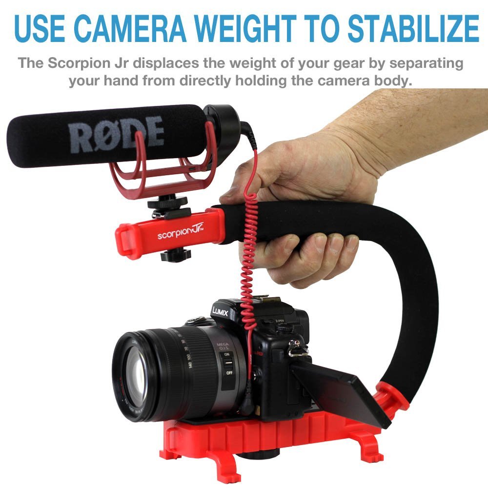 Cam Caddie Scorpion Jr. Limited Edition Collapsible Stabilizing Camera/Smartphone Handle w/Hot Shoe Mount - Red