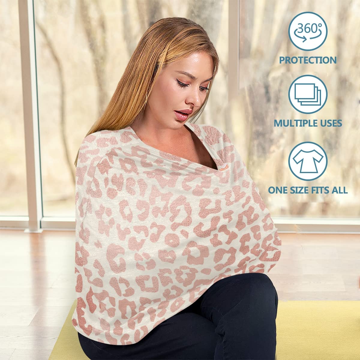 Nursing Cover Breastfeeding Soft Carseat Canopy Cute Rose Gold Leopard Print Cheetah Multi Use for Baby Car Seat Covers Canopy Shopping Cart Cover Scarf Light Blanket Stroller Cover