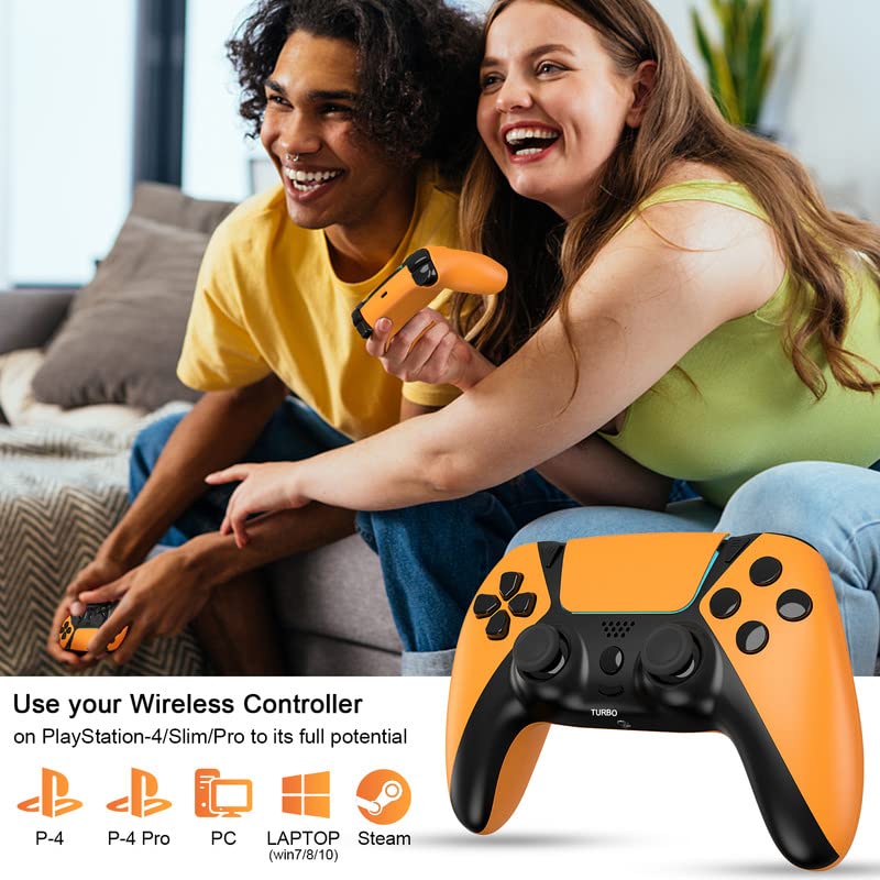 Ymir Control for PS4 Controller, TOPAD Elite Mando for Playstation 4 Controller with Turbo / 2 Back Paddles / 3D Joystick ,Scuf Pa4 Wireless Remote Compatible with PS4/Slim/Pro/Steam/PC Game,Orange