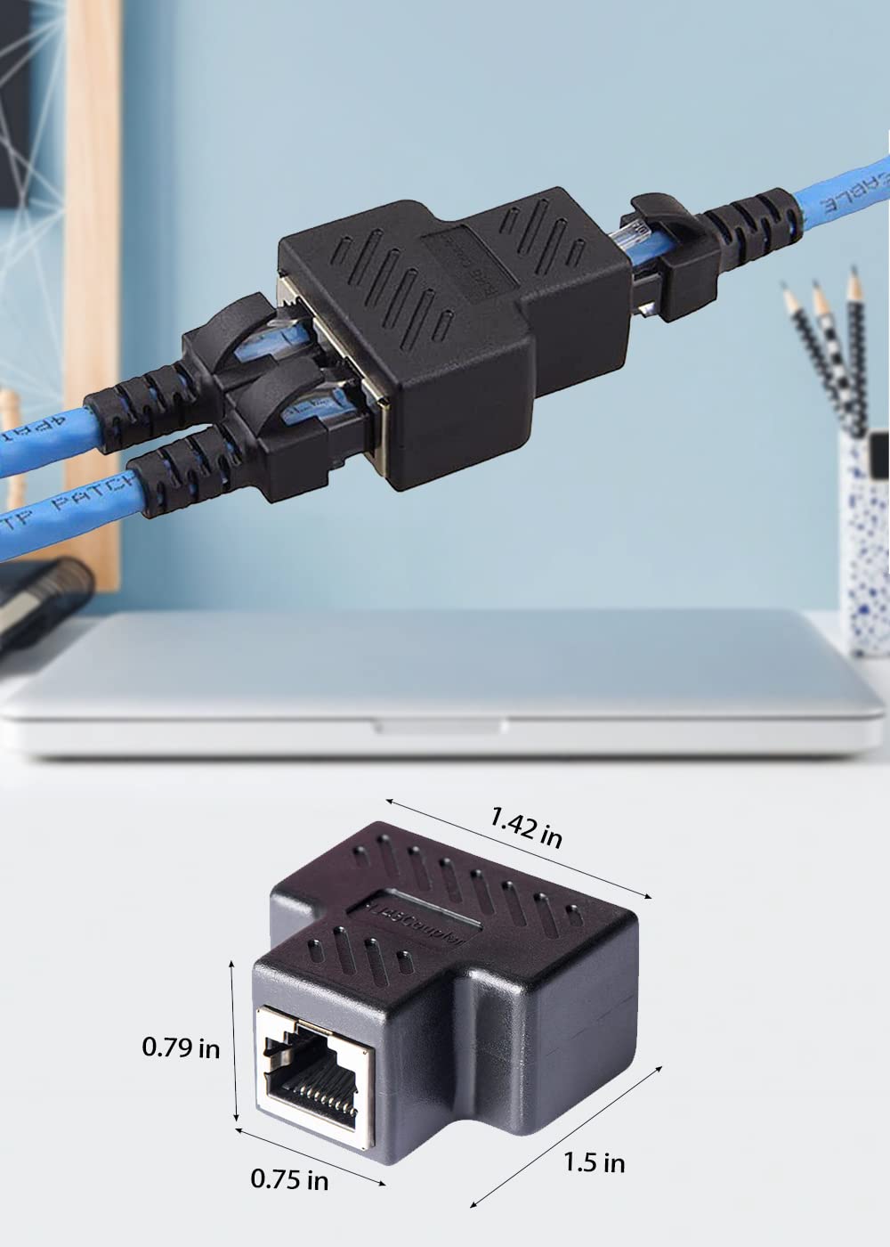 Ethernet Splitter, Tuliyet RJ45 1 to 2 Ethernet Splitter Coupler Adapter, Ethernet Cable &LAN Internet Splitter for Cat5, Cat5e, Cat6 Cable - 2pcs