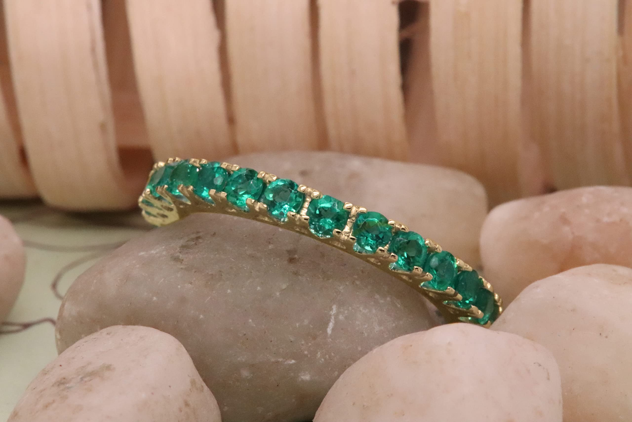 Dazzlingrock Collection Round Lab Created Emerald Ladies Full Eternity Wedding Stackable Ring Band | 14K Yellow Gold, Size 6