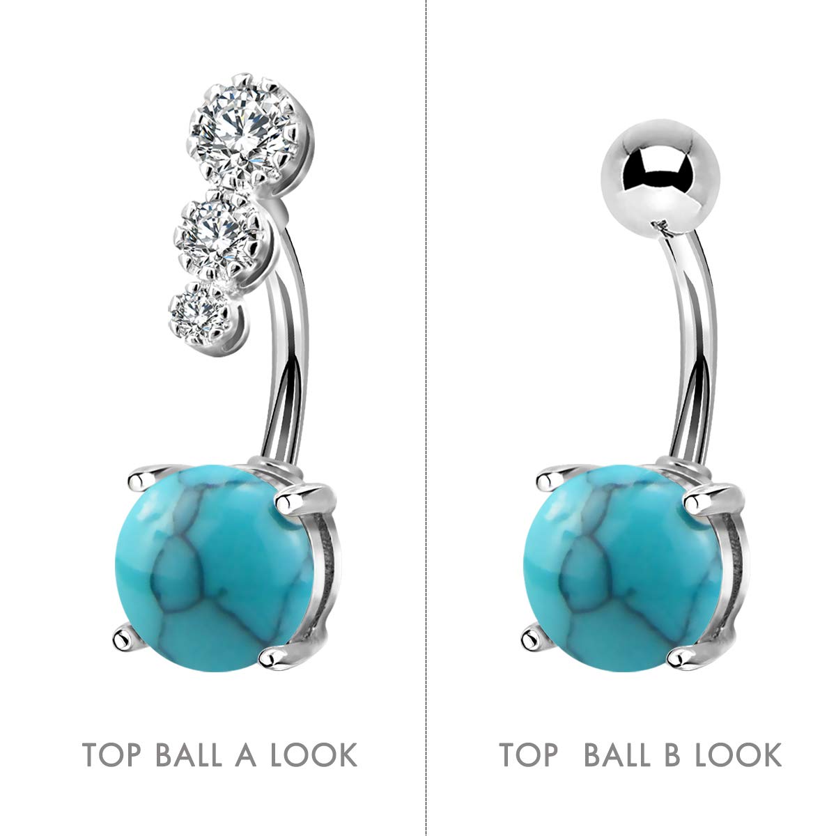 CM Crareesi Mania Turquoise Stone 14g Fashion Piercing Belly Button Rings Navel Piercing Rings Belly Button Jewelry