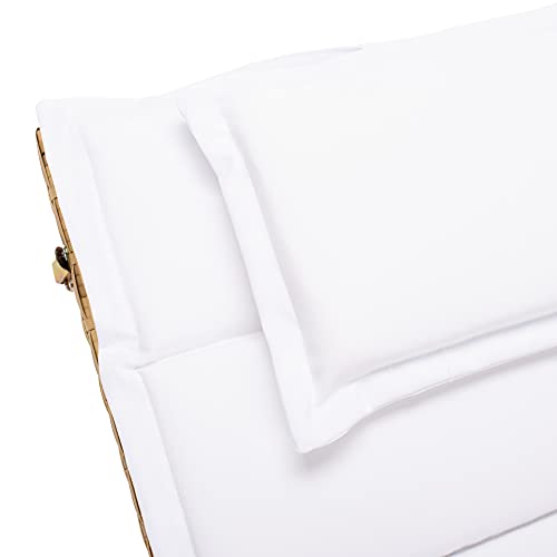 SAFAVIEH Outdoor Collection Carew Natural/White Cushion 3-Piece Chaise Lounge Chair Set with Table (PAT7720D)