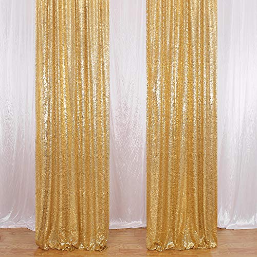 KNGKILQN Gold Sequin Backdrop Curtain - 2 Panels 2.2x8FT Gold Glitter Backdrop Party Photo Sequin Curtains Wedding Brithday Christmas Sparkle Photography Background