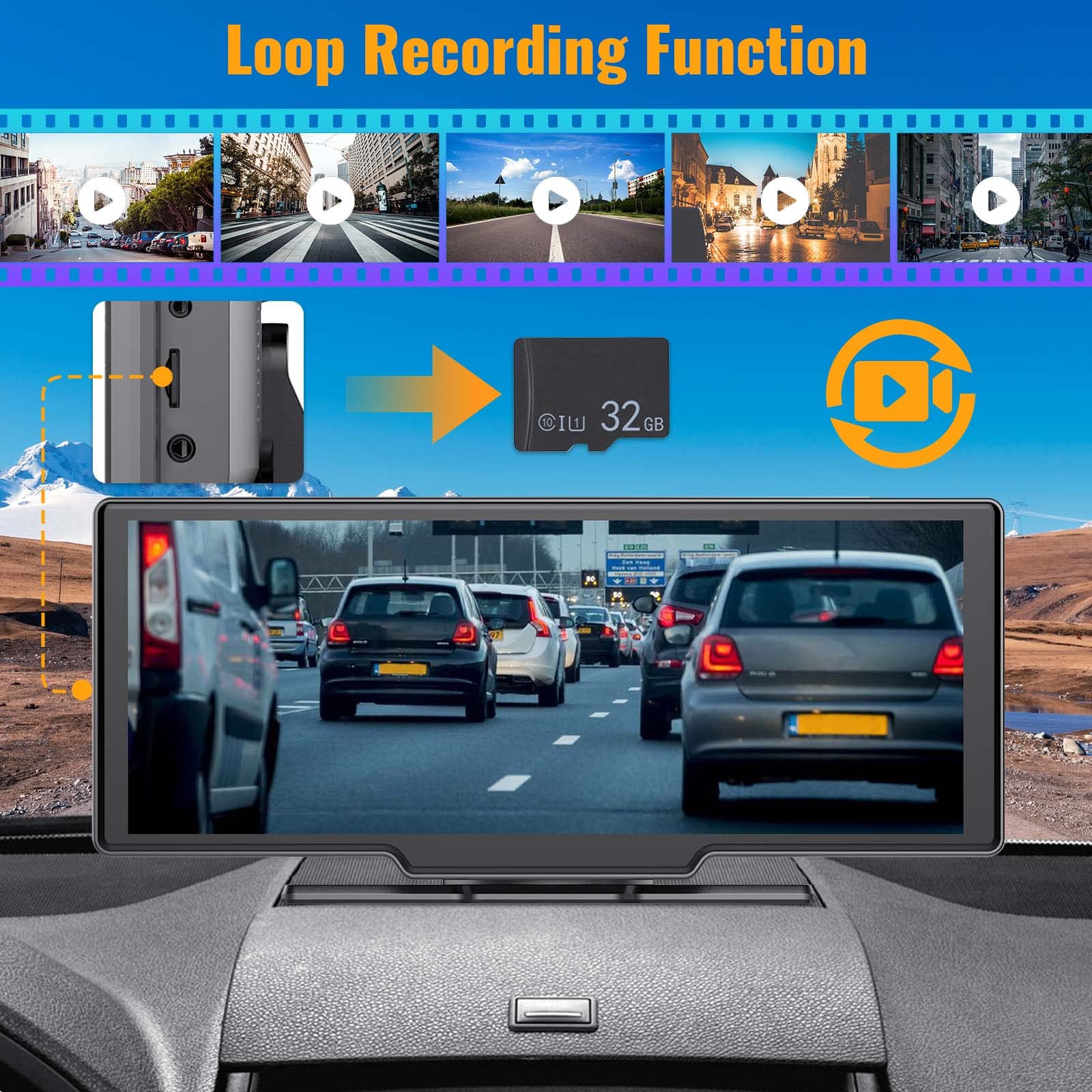 CAMECHO Wireless Apple Carplay Portable Car Stereo Android Auto, 9.3” HD Touchscreen CarPlay Screen, Portable Car Radio Support Bluetooth GPS Voice Control FM Dual Camera + 64G TF Card Car Charger