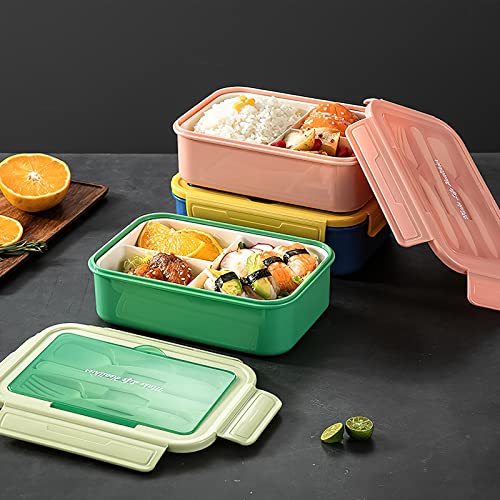 Landmore Bento Box Lunch Box for Kids Adults, 1100 ML Bento Lunch Box for Kids 3 Compartments with Utensils and Lunch Bag, Leakproof BPA Free(Blue)