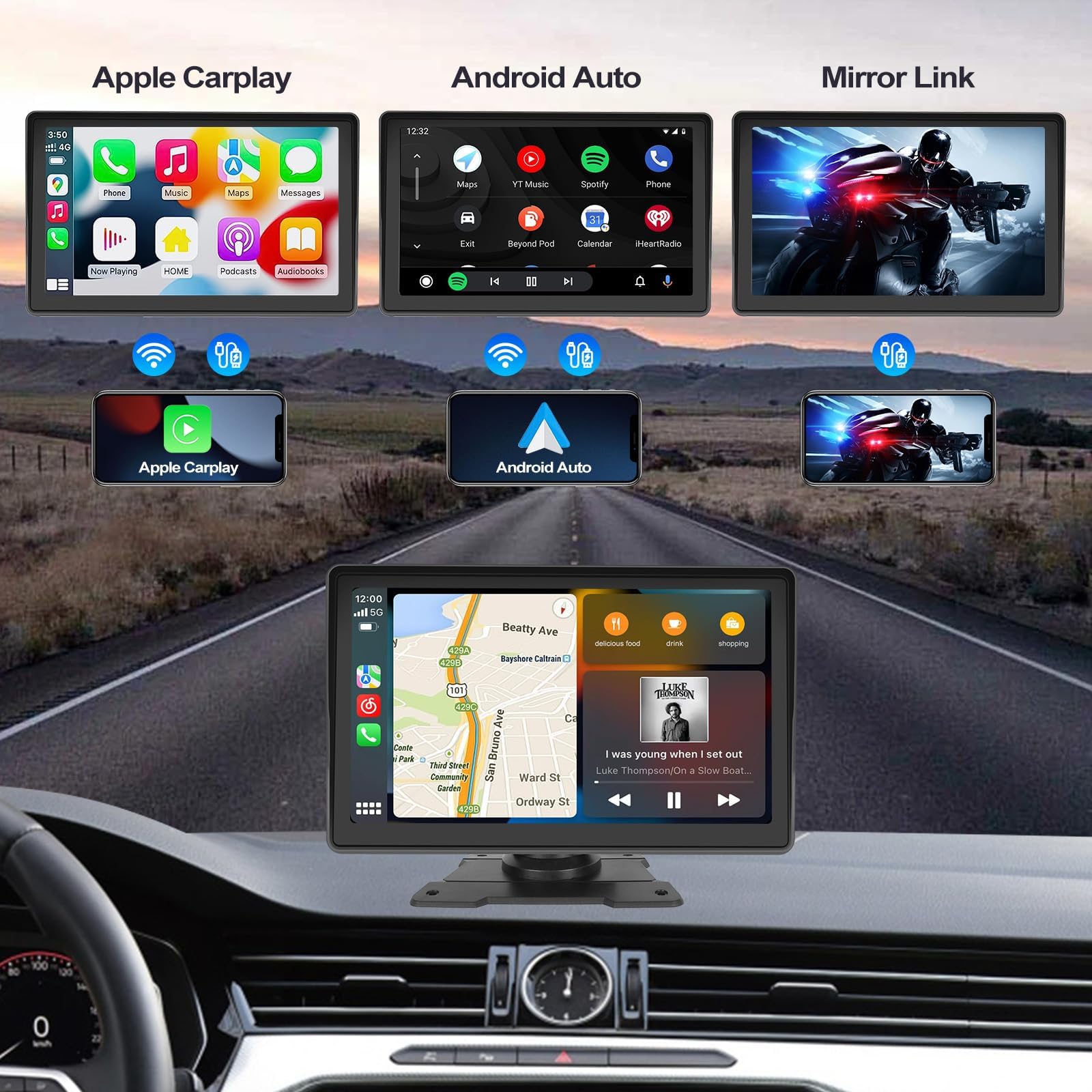Camecho Wireless Carplay & Android Auto, 7 Inch Touchscreen Automatic Multimedia Player, Car Stereo with Mirror Link/Siri/Car Play GPS Navigation/FM/Bluetooth/Navigation Screen for All Vehicles